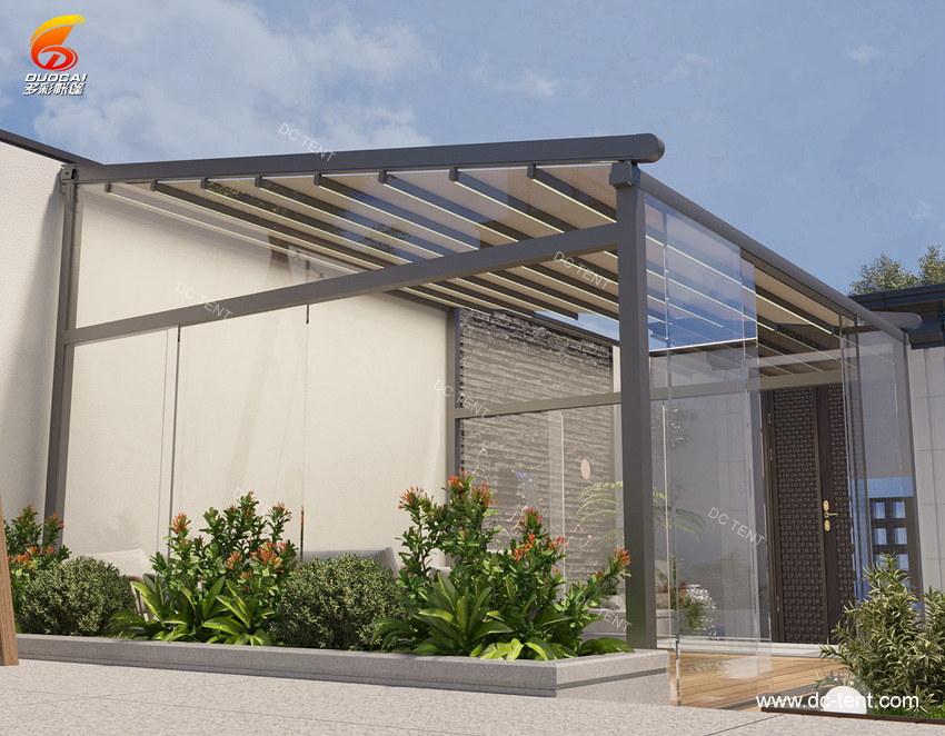 4 Season Pergola Outdoor Aluminum Frame PVC Retractable Roof Pergola ...