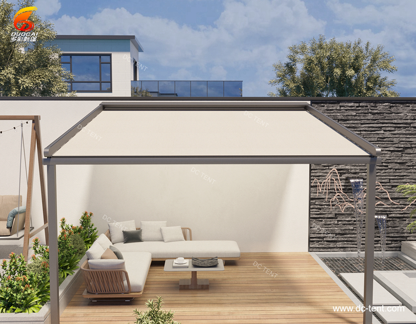 Waterproof and UV protect Led light Motorized Retractable roof pergolas